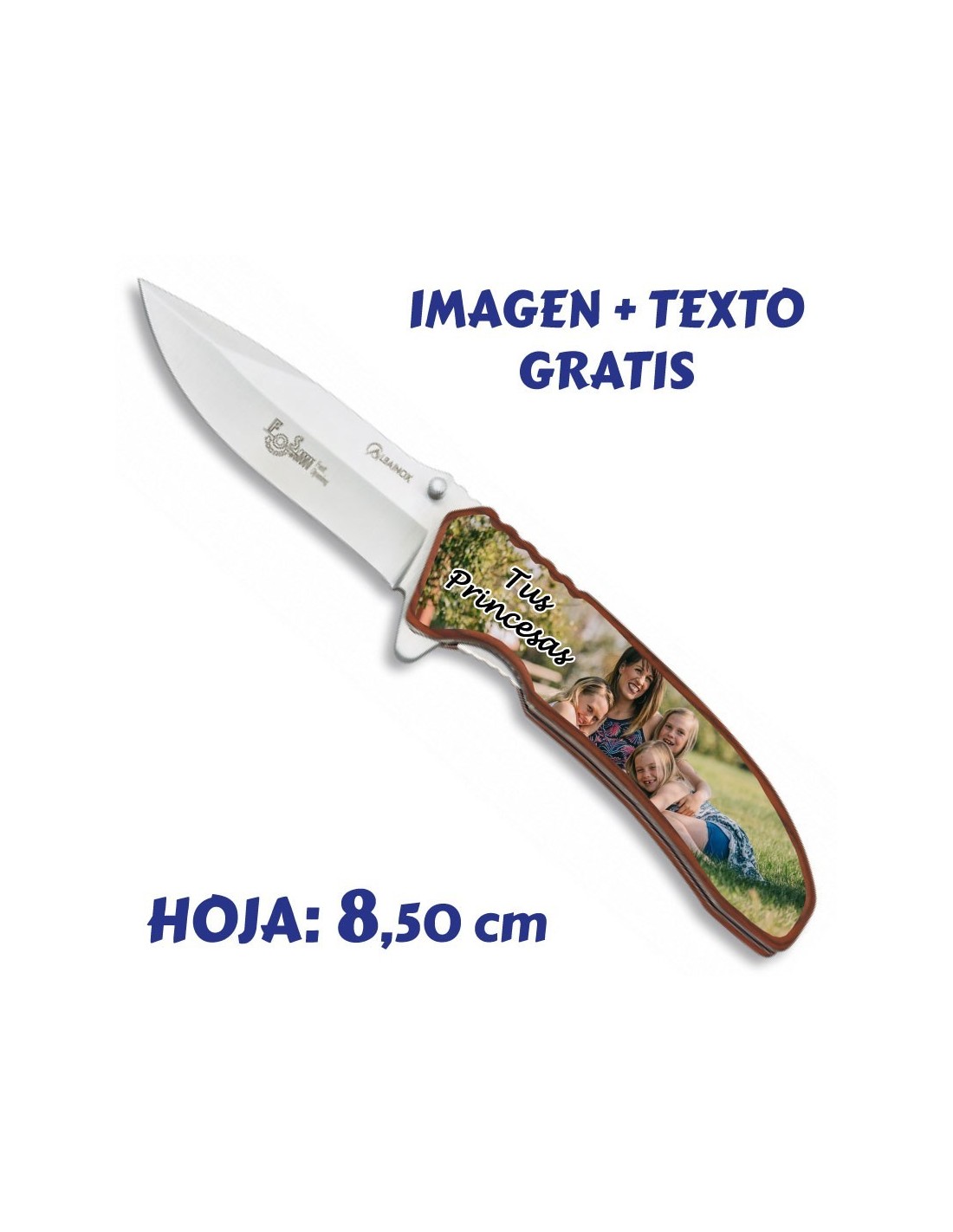 NAVAJA SISTEMA FOS PAKKAWOOD HOJA 8,5 CM PERSONALIZADA CON FOTO